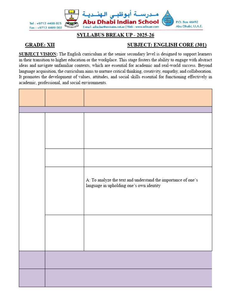 Grade 12 English Syllabus 2025-26 | PDF | Electromagnetic Induction ...