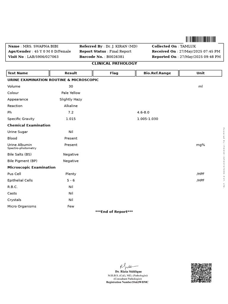 Mrs. SWAPNA BIBI - 1f1348dc-D945-Ff50-66e2-B8b0-B12a4d240 | PDF | Urine ...
