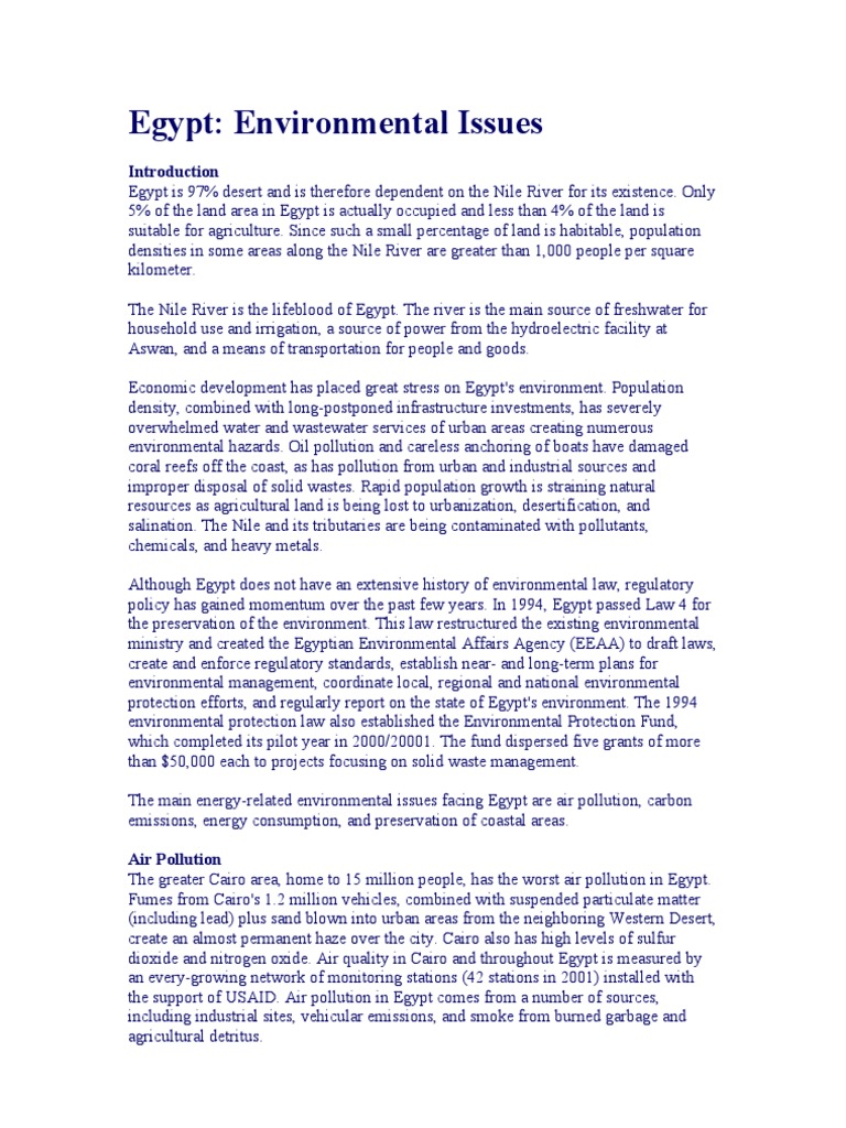 Egypt Environmental Issues | PDF | Nile | Air Pollution