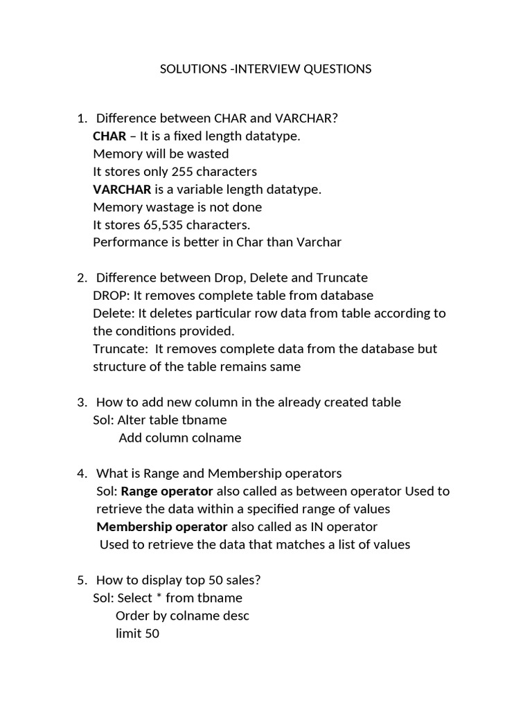 SQL Interviw Questions With Answers | PDF | Database Index | Table ...