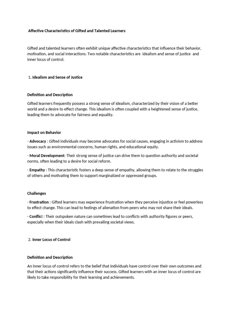 Affective Characteristics of Gifted and Talented Learners | PDF ...