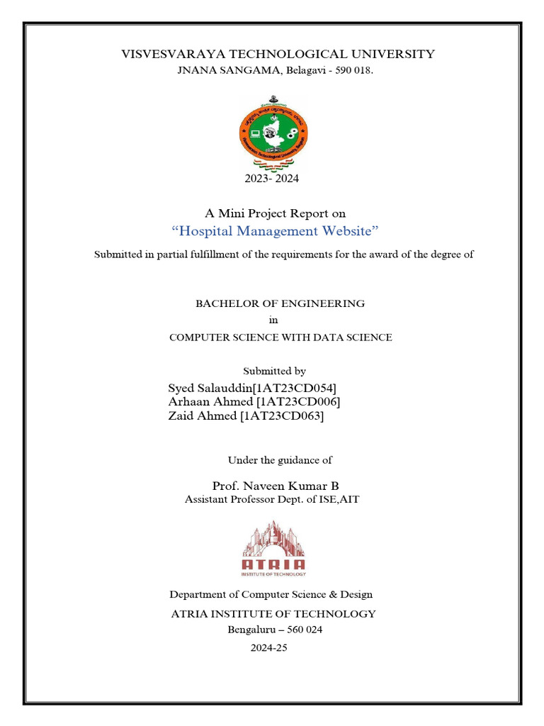 Hospital Management Project Report PDF | PDF | Databases | Conceptual Model