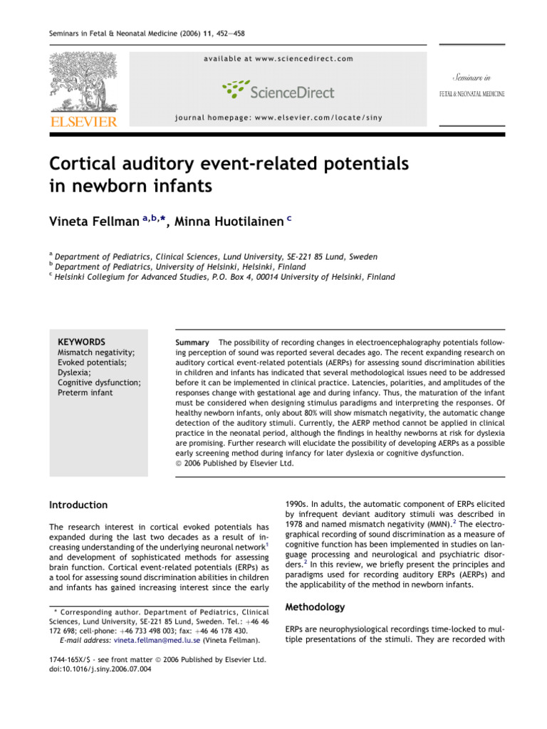 Cortical Auditory Event-Related Potentials | PDF | Event Related ...