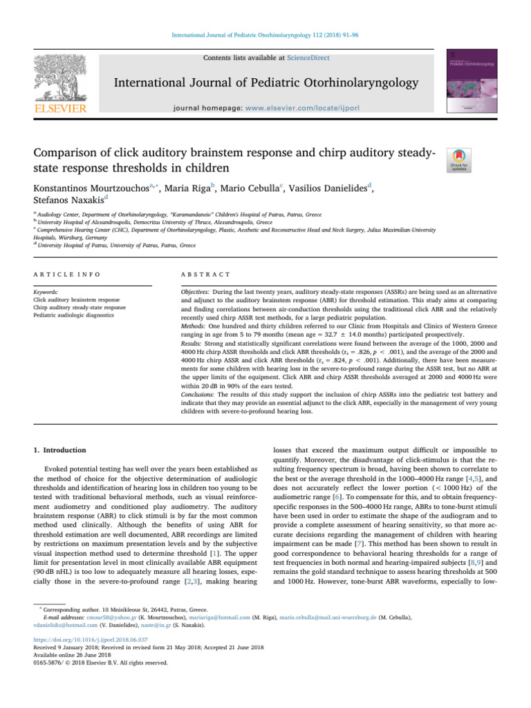 Comparing ABR and ASSR in Children | PDF | Sound