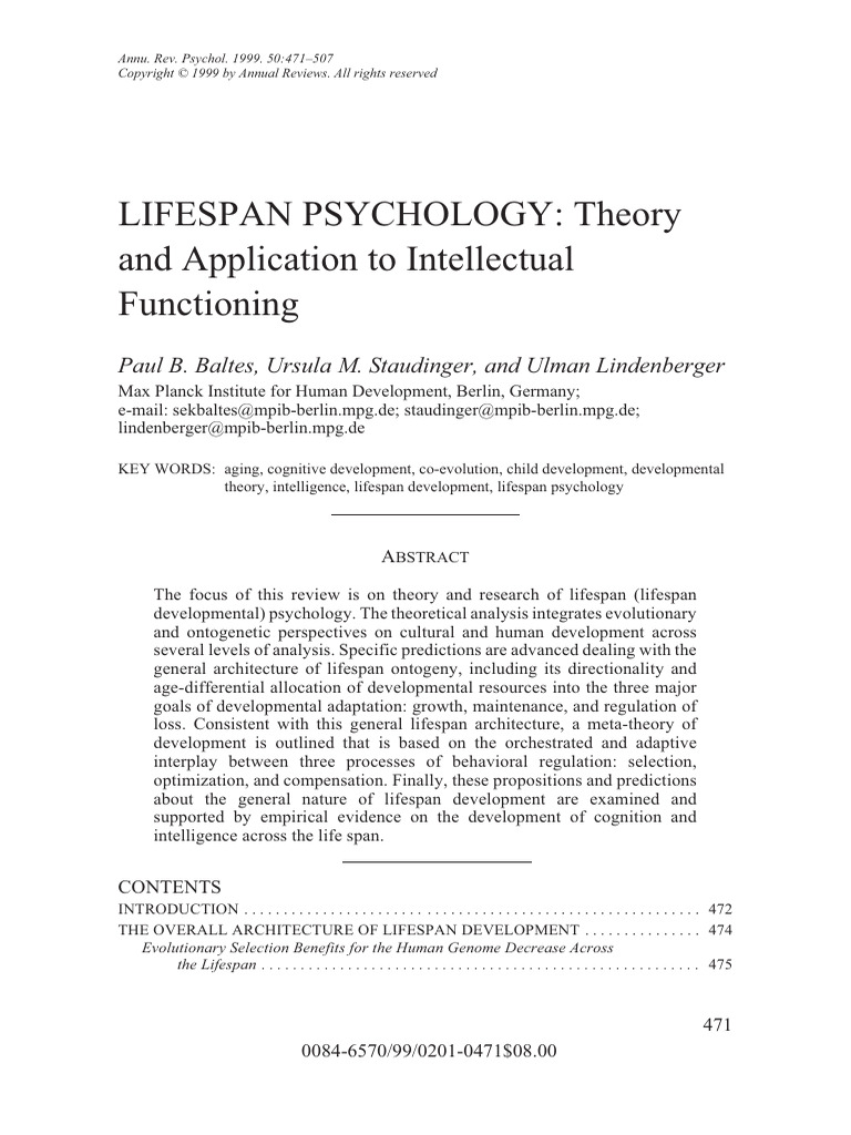 LIFESPAN PSYCHOLOGY - Theory and Application To Intellectual ...