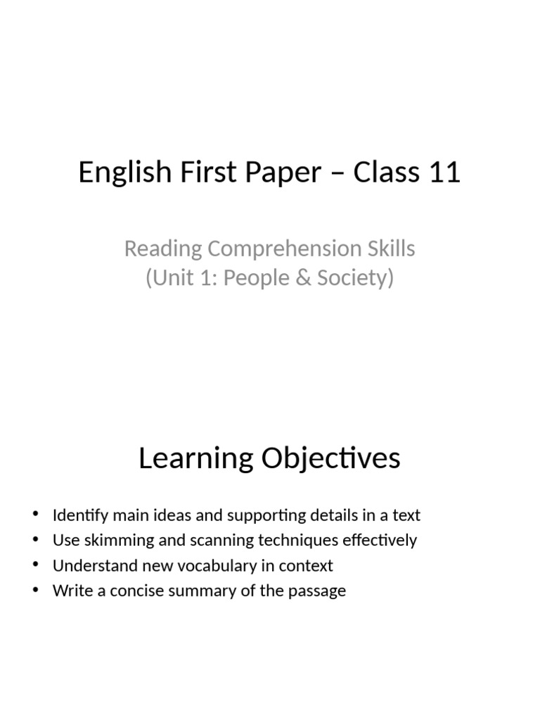 English First Paper Class11 | PDF