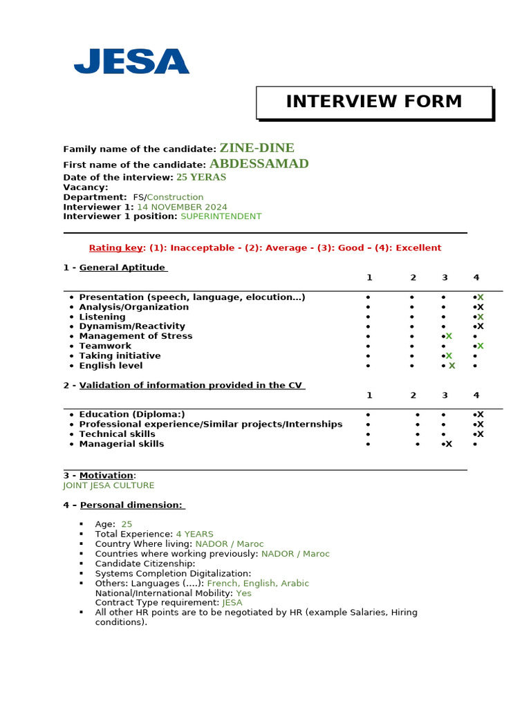 Interview Form Abdessamad Zine-Dine | PDF