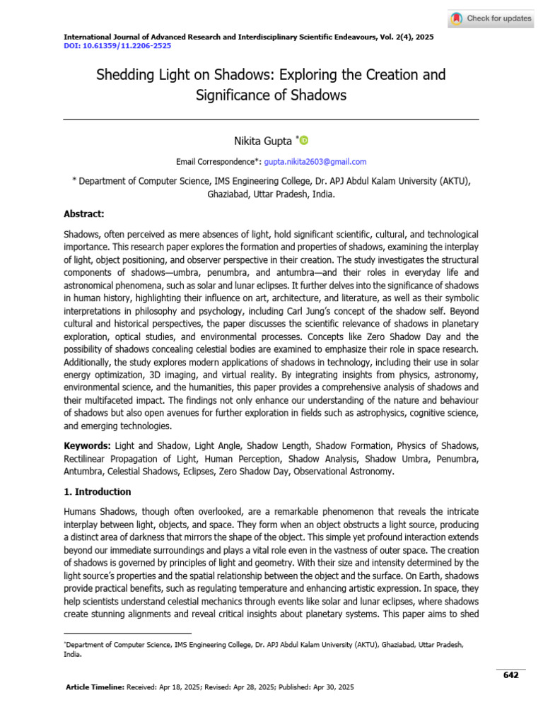 Shedding Light On Shadows: Exploring The Creation and Significance of Shadows | PDF | Eclipse ...