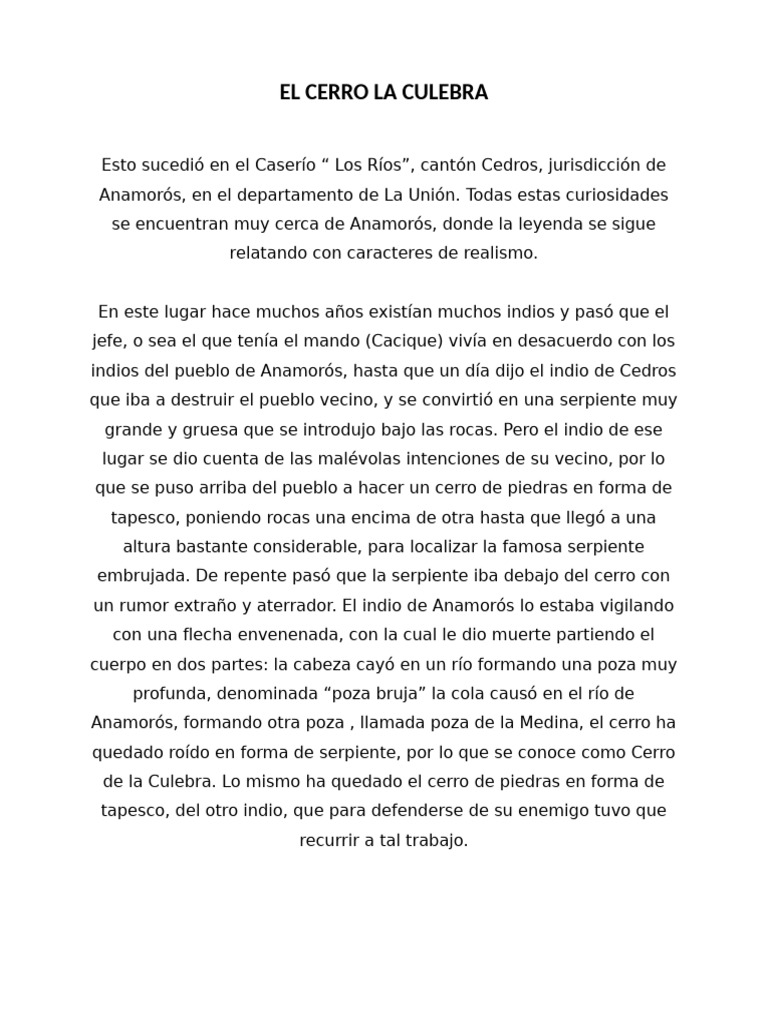 El Cerro La Culebra Cuento | PDF