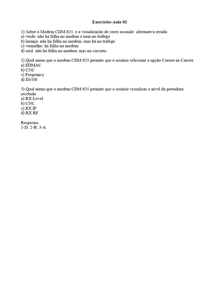 Exercícios sobre Modem CDM 625 | PDF