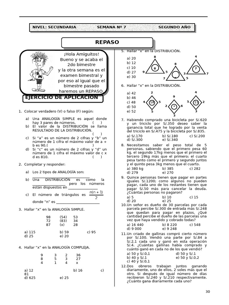 2do Año - Raz - Mat - Guia Nº7 - Repaso | PDF | Matemática Elemental | Geometría Elemental