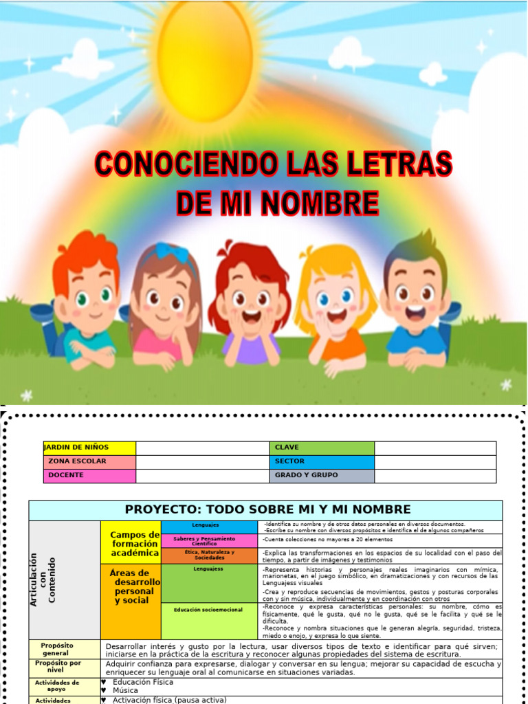 Plan Conociendo Las Letras de Mi Nombre | PDF | Educación de la primera infancia