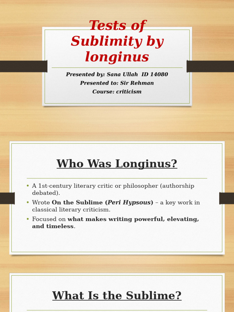 Sana Ullah Tests of Sublimity by Longinus | PDF