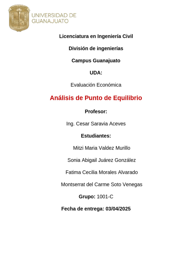 PuntoDeEquilibrio - EVP HGJHG | PDF