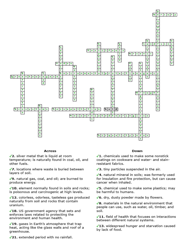 Chapter 16 - Environmental Health Crossword Puzzle Pt.1 | PDF | Soil ...