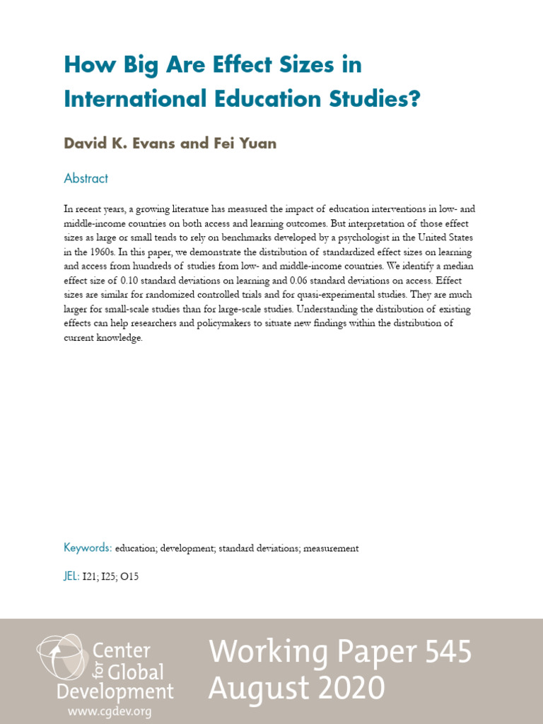 How Big Are Effect Sizes International Education S | PDF | Standard Deviation | Effect Size