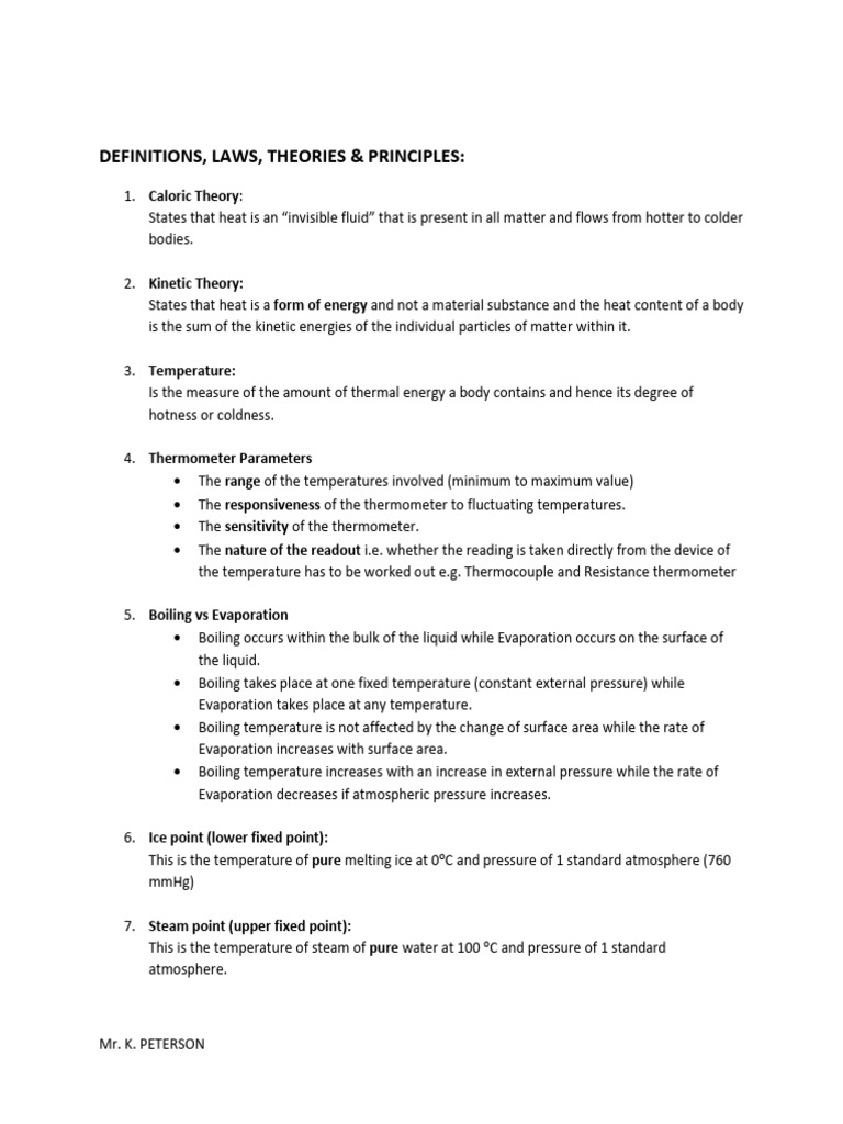 Thermal Physics Definition and Formula Sheet | PDF | Gases | Temperature