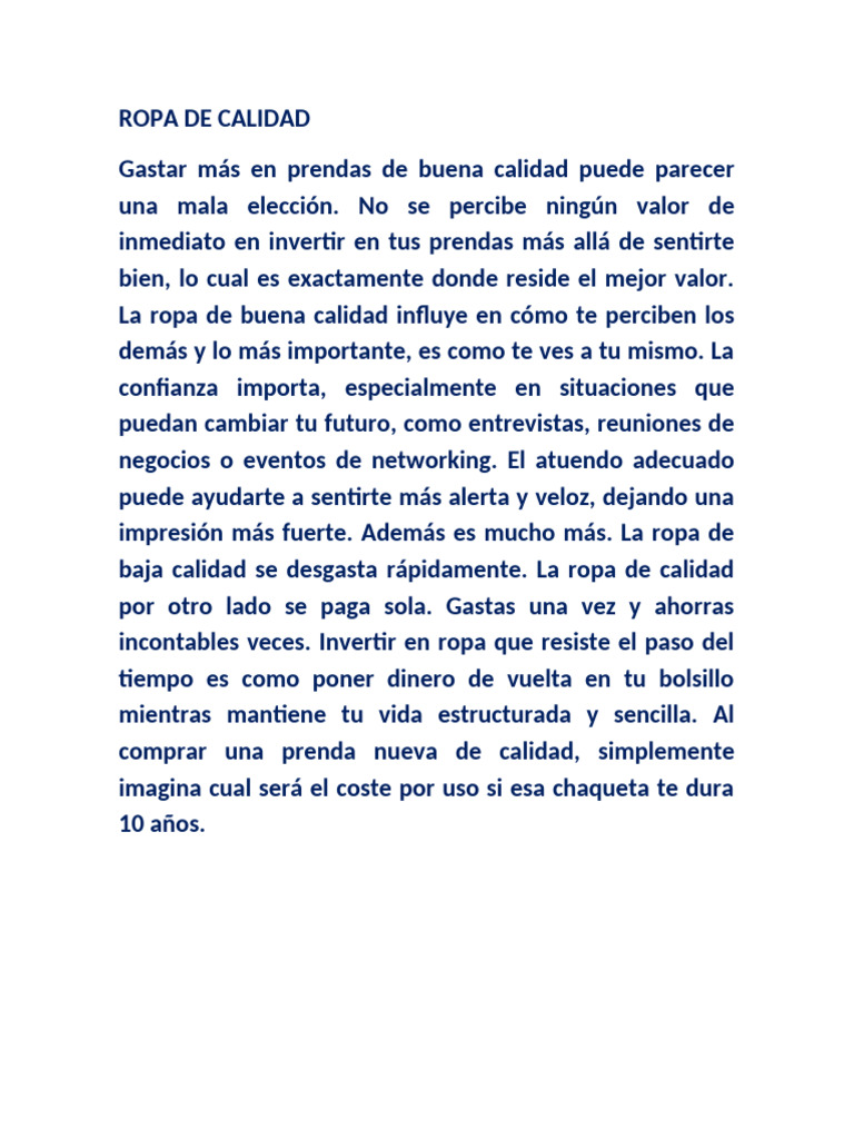 Ropa de Calidad | PDF