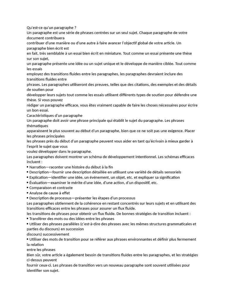 Définition et caractéristiques d'un paragraphe | PDF | Discours ...
