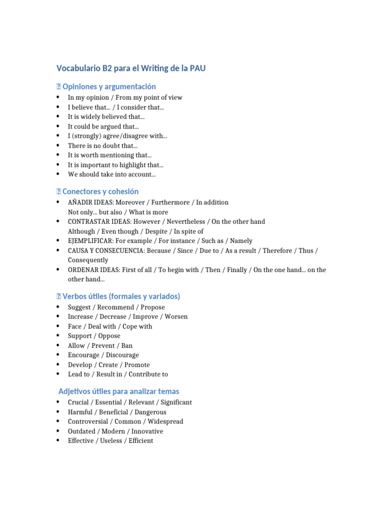 Vocabulario B2 Writing PAU | PDF | Cost Of Living | Climate Change