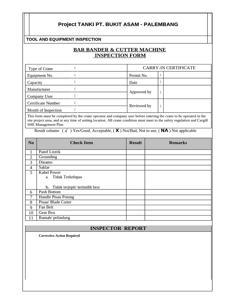 Bar Bander Inspection Report | PDF