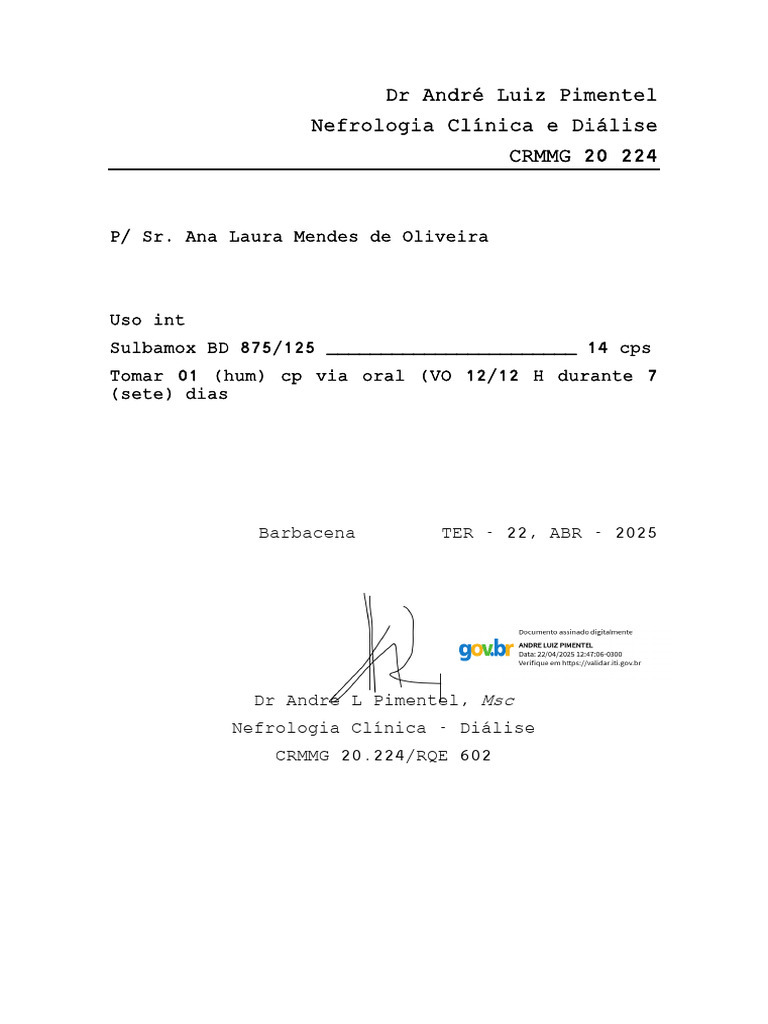 Receta Médica: Sulbamox BD 875/125 | PDF