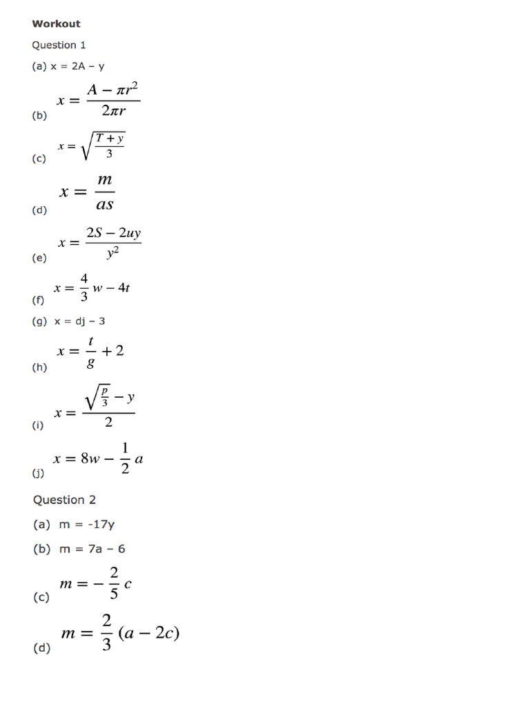 Algebra-Changing-the-subject-advanced Answers For Textbook Questions | PDF