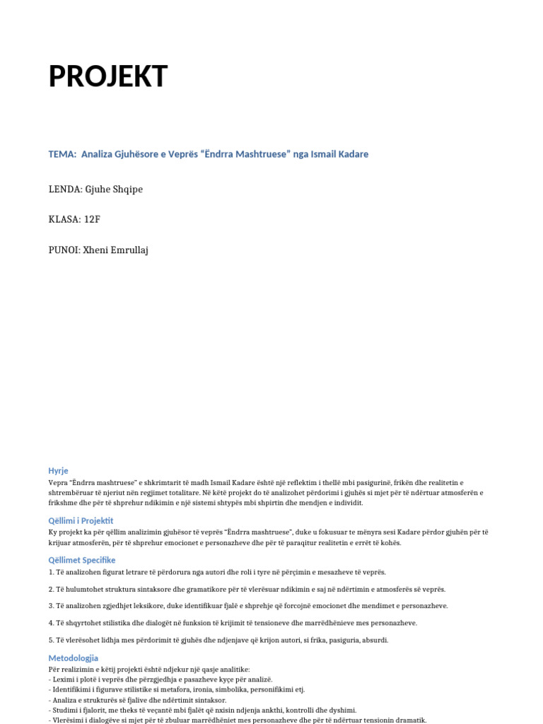 Projekti Endrra Mashtruese Kadare Horizontal | PDF