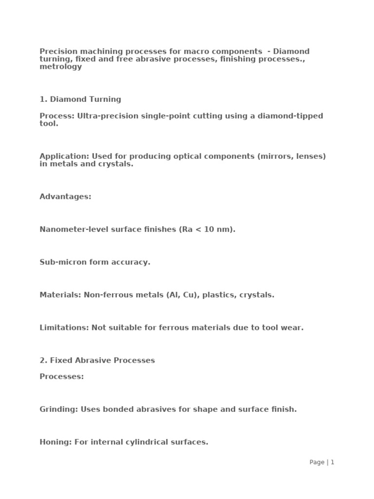 Precision Machining Processes For Macro Components | PDF | Glass ...