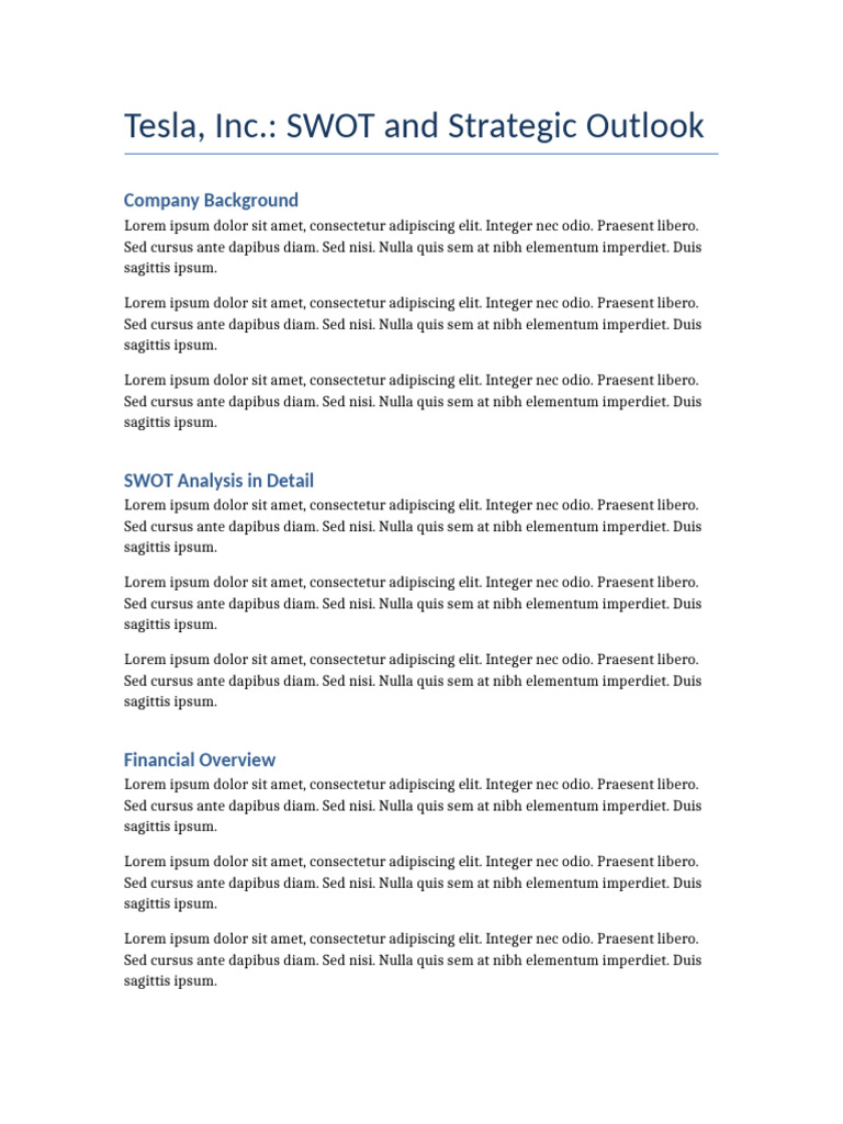 Tesla, Inc. SWOT and Strategic Outlook | PDF