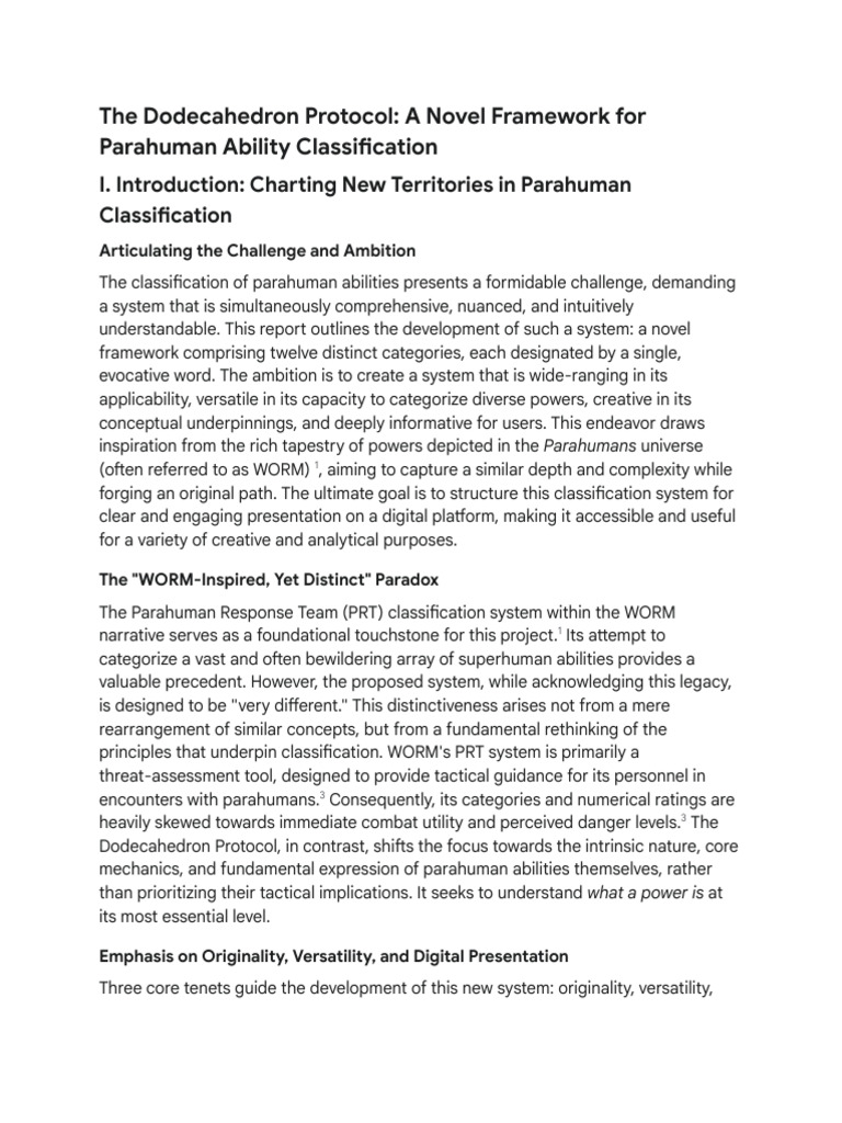 Dodecahedron Protocol: Parahuman Classification | PDF | System ...