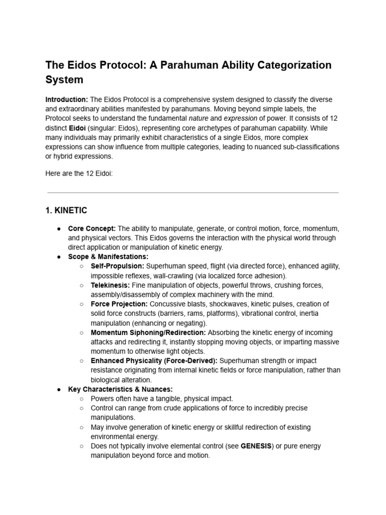 The Eidos Protocol - A Parahuman Ability Categorization System | PDF ...