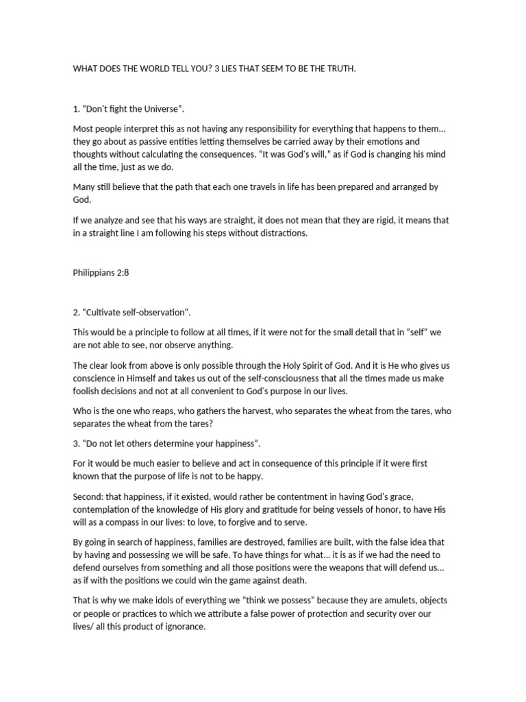 What Does The World Tell You? 3 Lies That Seem To Be The Truth. | PDF