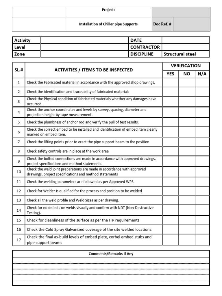 Checklist - Chiller Pipe Supports Installation | PDF | Pipe (Fluid ...