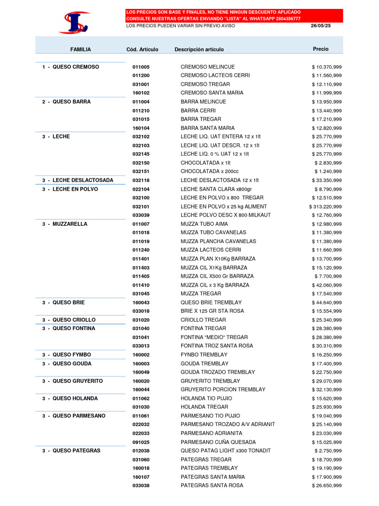 Precios de Lácteos y Ofertas Disponibles | PDF | jamón | Aceite de oliva
