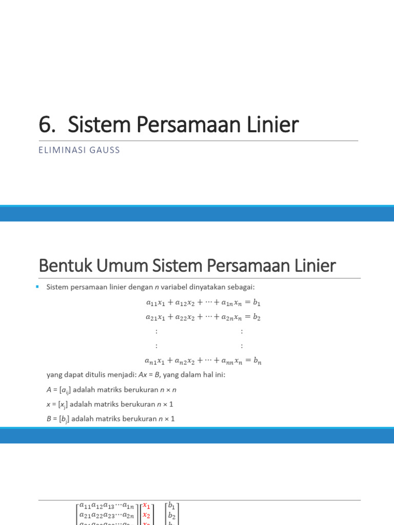 Matriks Dan Ruang Vektor - 06. Sistem Persamaan Linier - Eliminasi ...