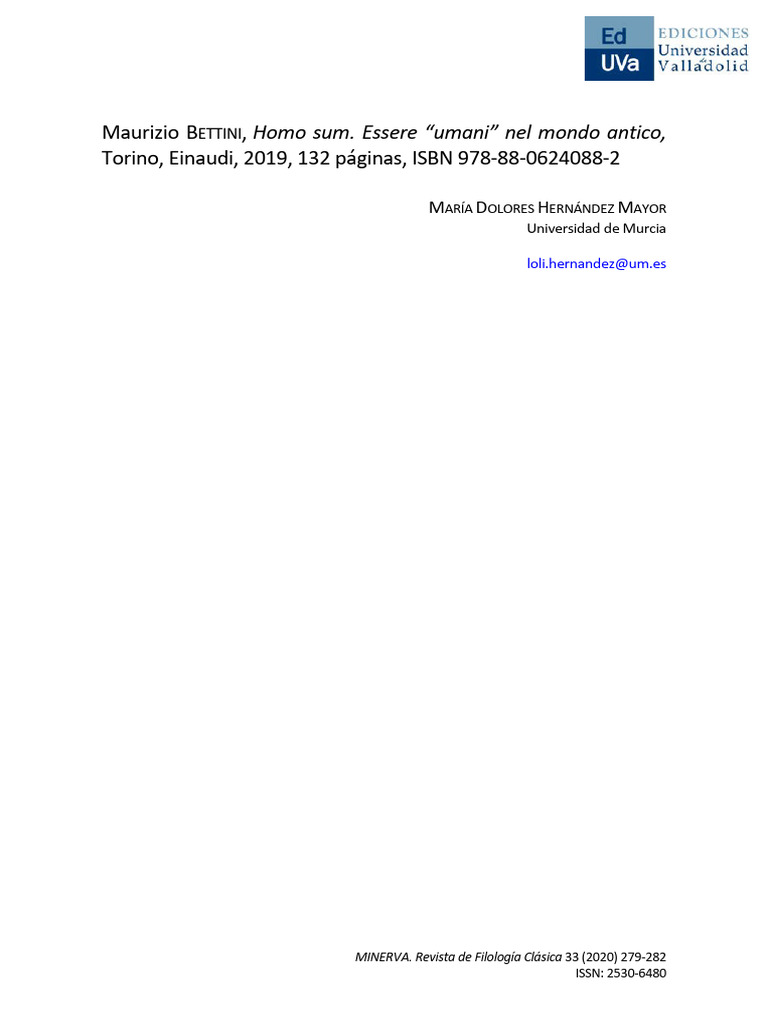 Maurizio BETTINI Homo Sum Essere Umani Nel Mondo A | PDF
