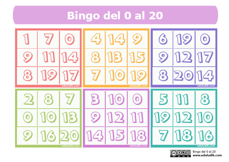 Cartones de Bingo del 1 al 20 para Imprimir | PDF