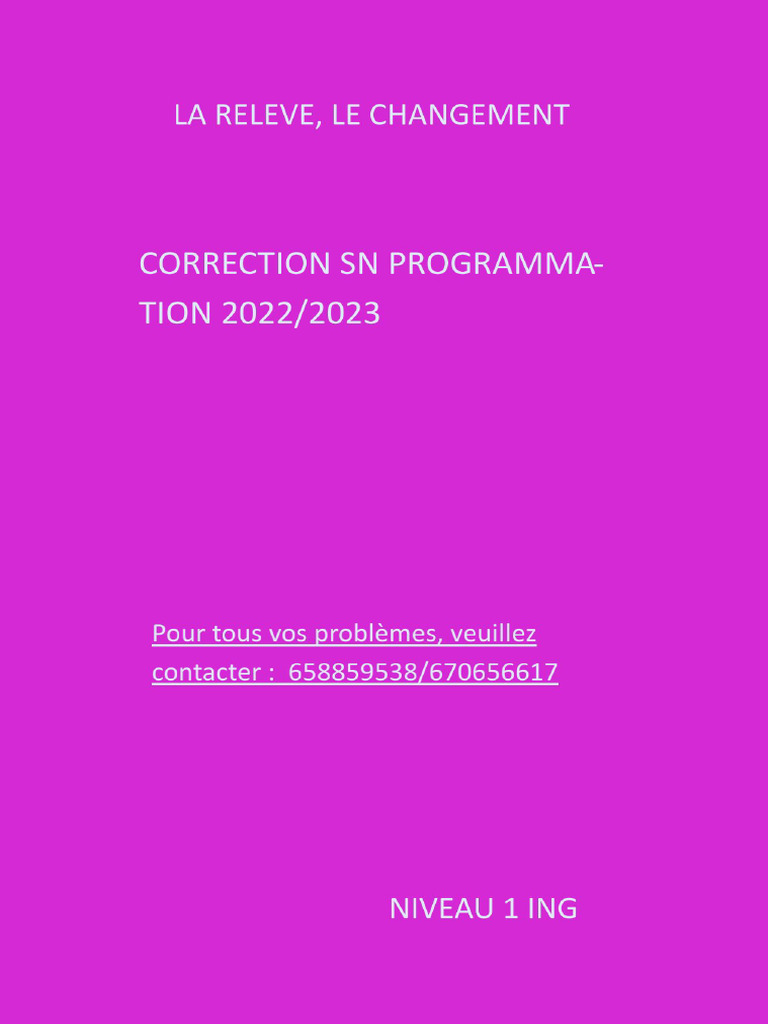 Correction SN Programmation de l' Année Passée ?LA RELÈVE ? | PDF