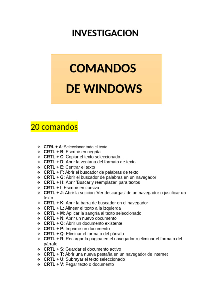 20 Comandos Esenciales de Windows | PDF