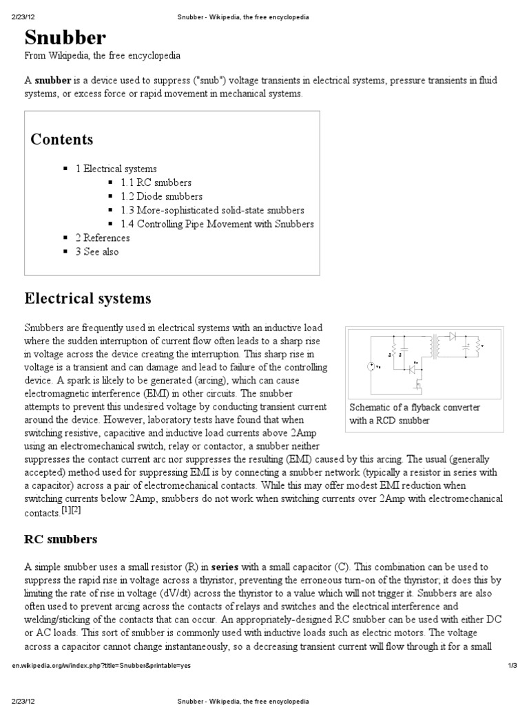 Snubber - Wikipedia, The Free Encyclopedia | PDF | Electronics ...