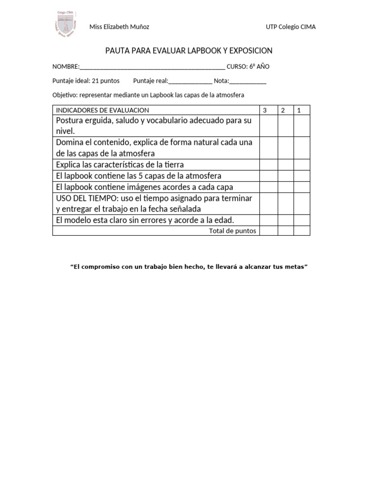 PAUTA PARA EVALUAR LAPBOOK Y EXPOSICION | PDF