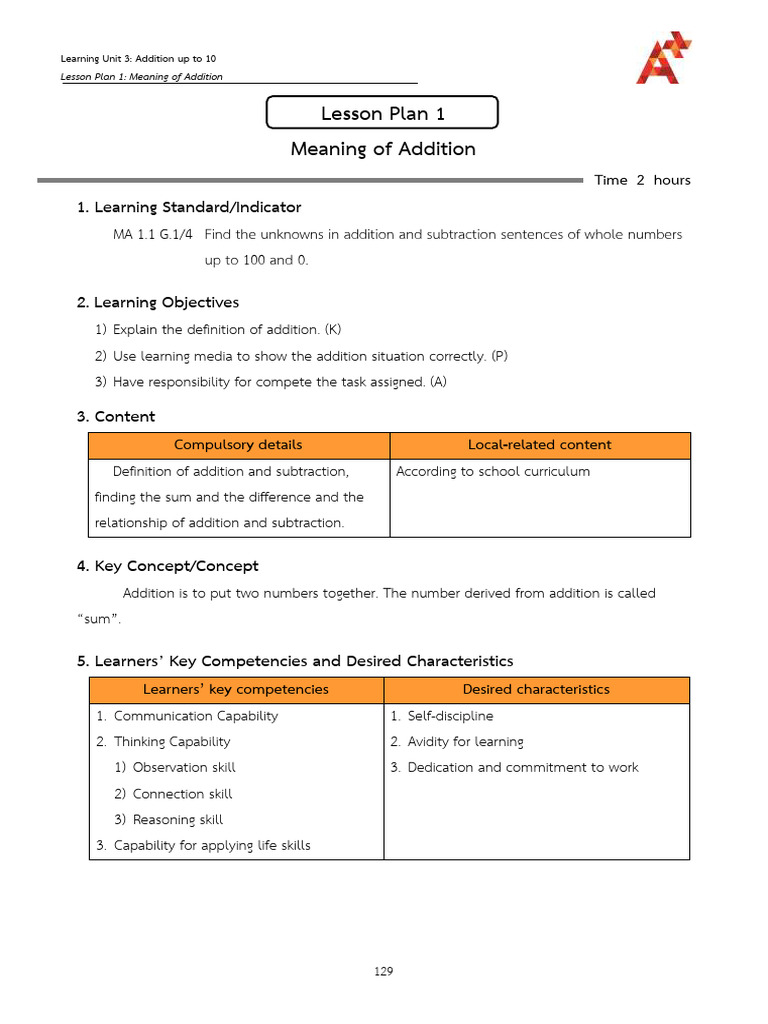 Addition Concepts for Early Learners | PDF | Learning | Lesson Plan