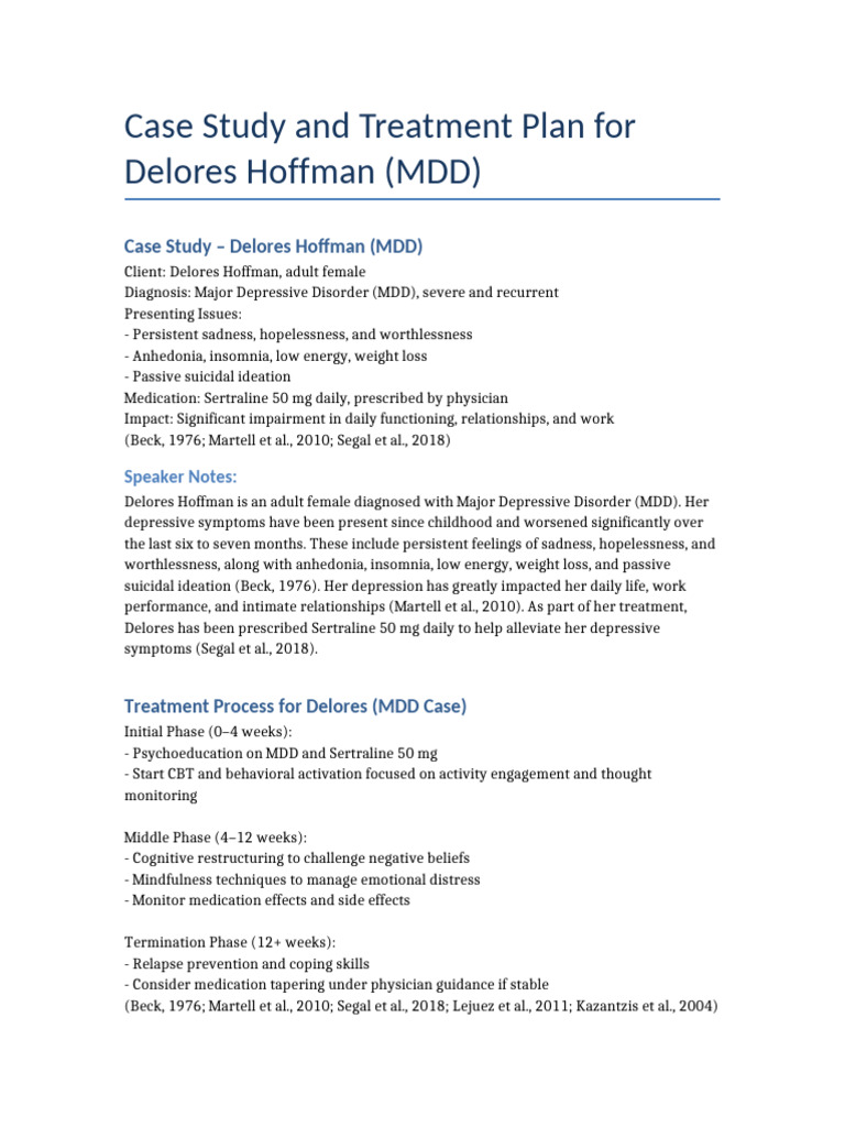 Delores Hoffman MDD Treatment Plan | PDF | Major Depressive Disorder ...