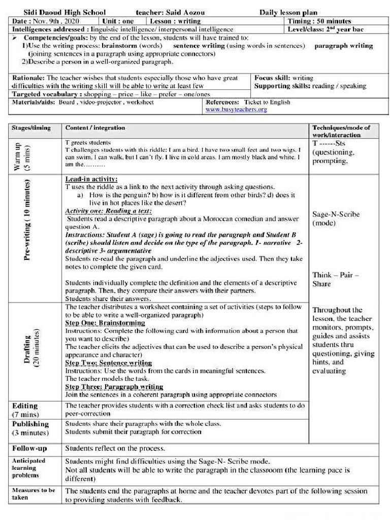Writing Lesson Plan 2 Lesson Plan | PDF