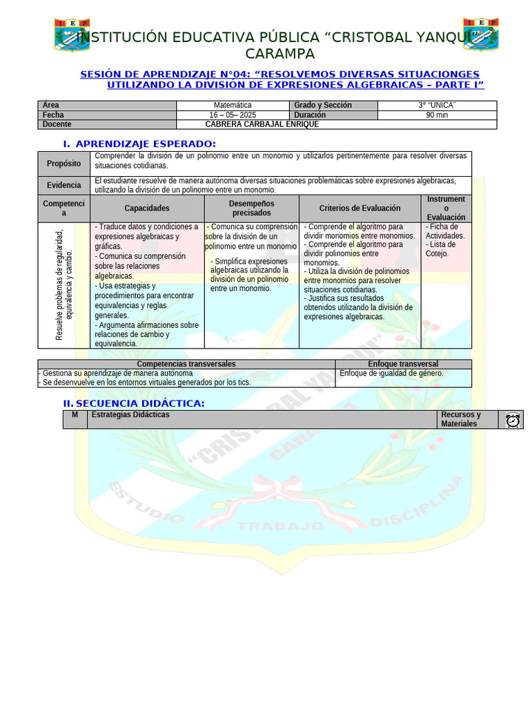 3°-SESION 4-UA2 - 2025 | PDF | Aprendizaje
