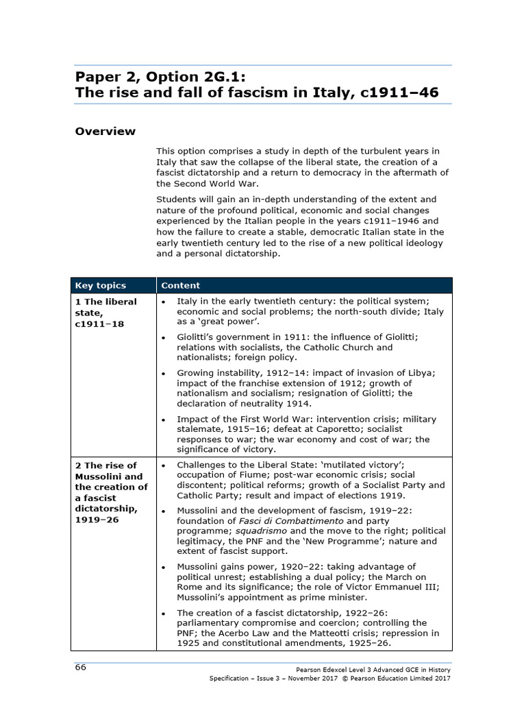 A Level History Outline | PDF | Fascism | Benito Mussolini