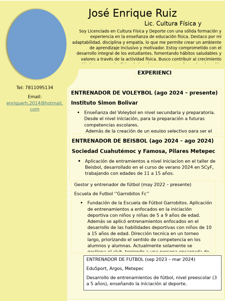 CV Enrique Ruiz | PDF | Enseñando | Maestros