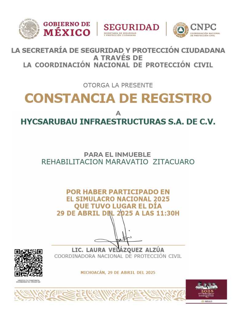 Constancia de Participación Simulacro Nacional 2025 | PDF