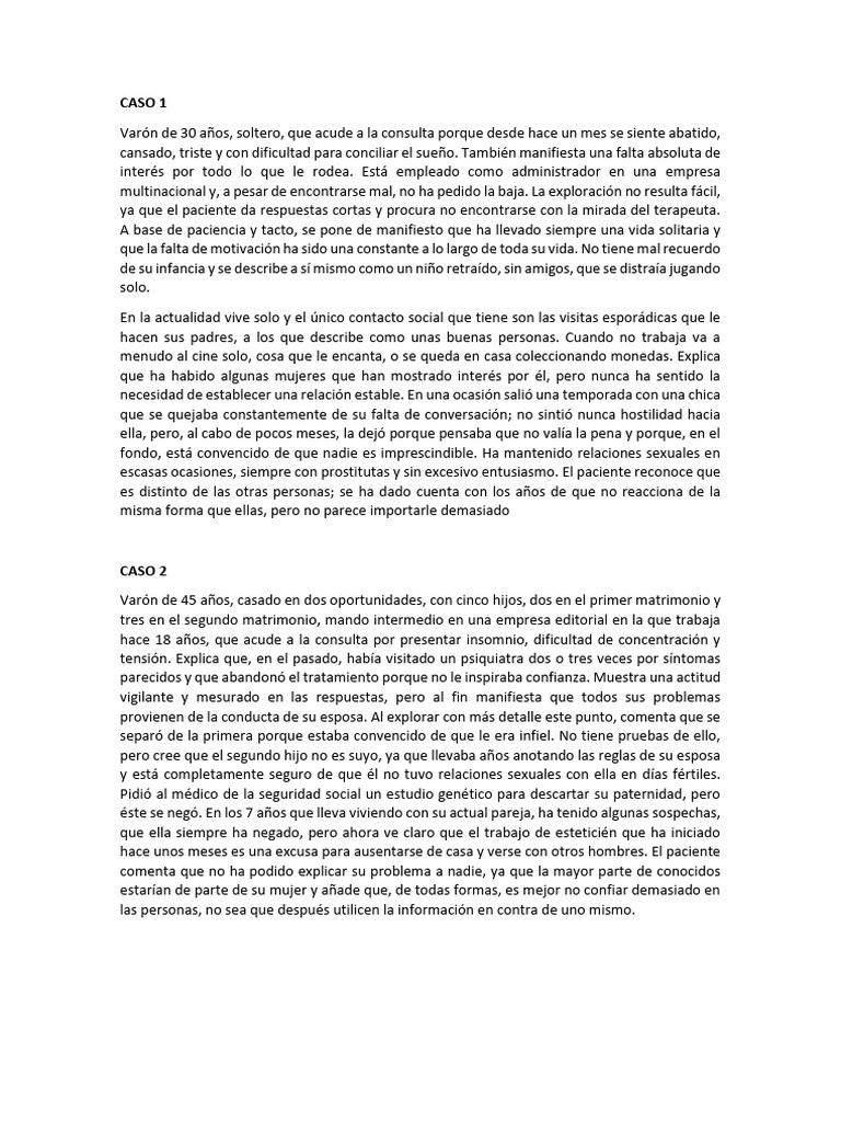 Casos Clinicos - S07 | PDF | Depresión (estado de ánimo) | Infidelidad